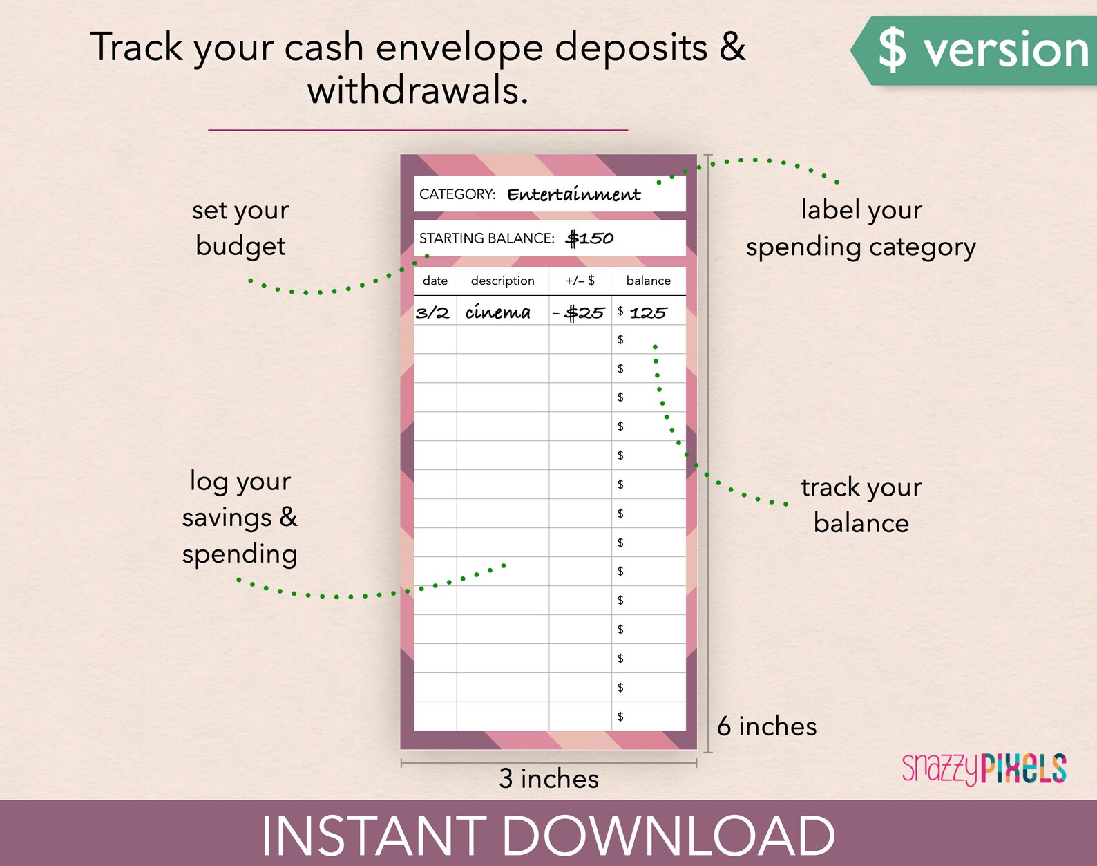 Cash Envelope Inserts Printable PDF 3x6 Inch Sinking Funds - Etsy
