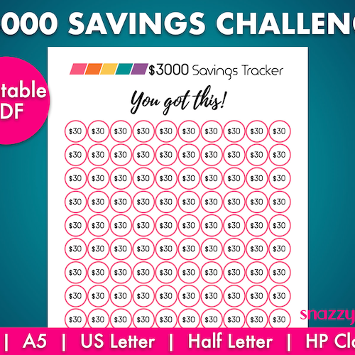 3000 Savings Challenge printable PDF 3k Savings Tracker - Etsy