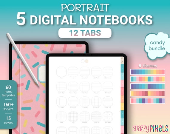 5 Digital Notebooks candy 12 Tabs for Goodnotes Notability - Etsy