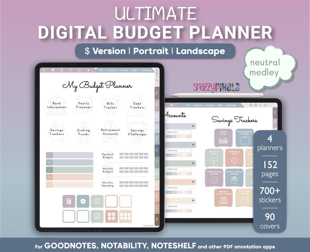 Digital Budget Planner neutrals, Digital Finance Planner, Paycheck ...