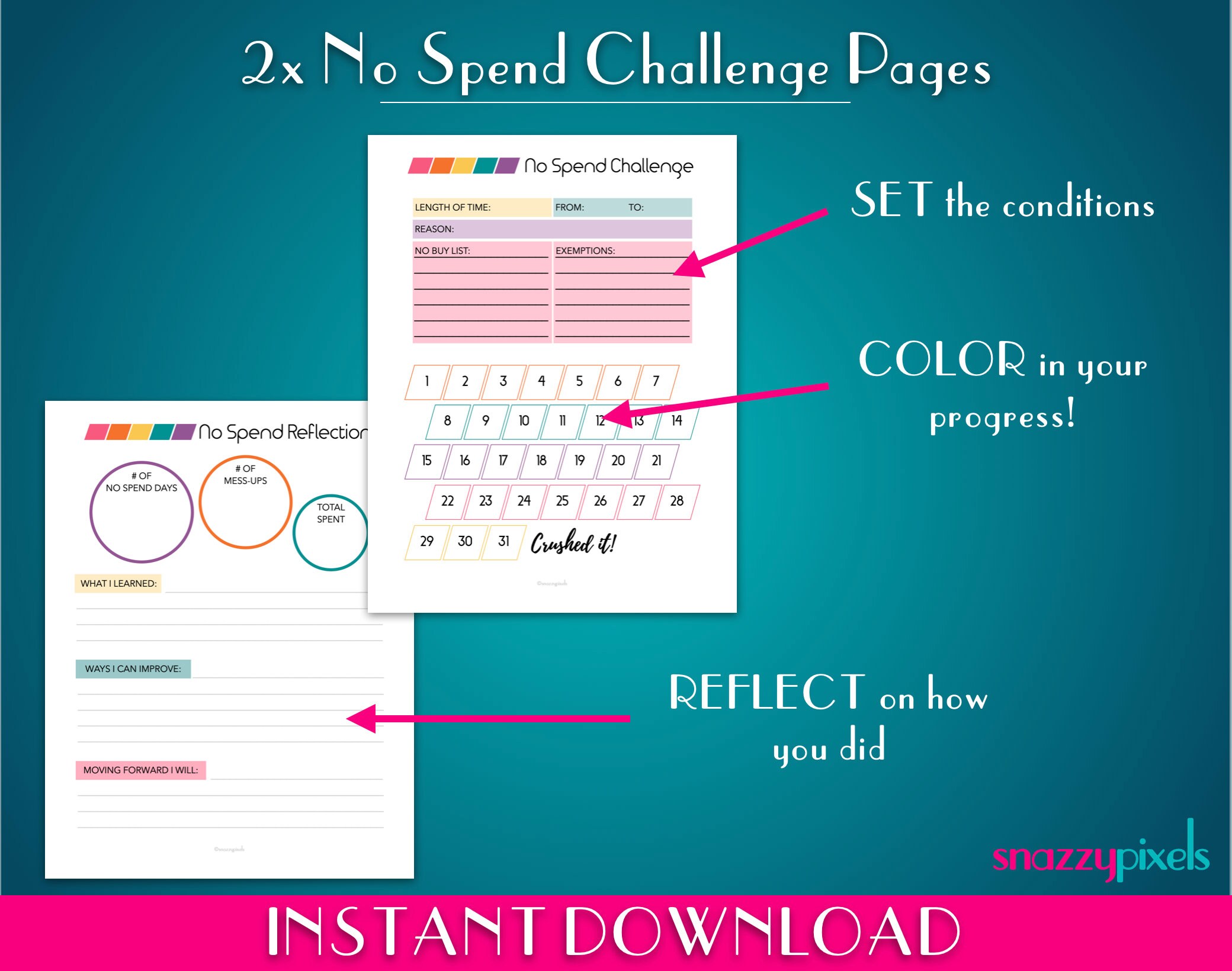No Spend Challenge Printable 2 Page PDF Savings Challenge - Etsy