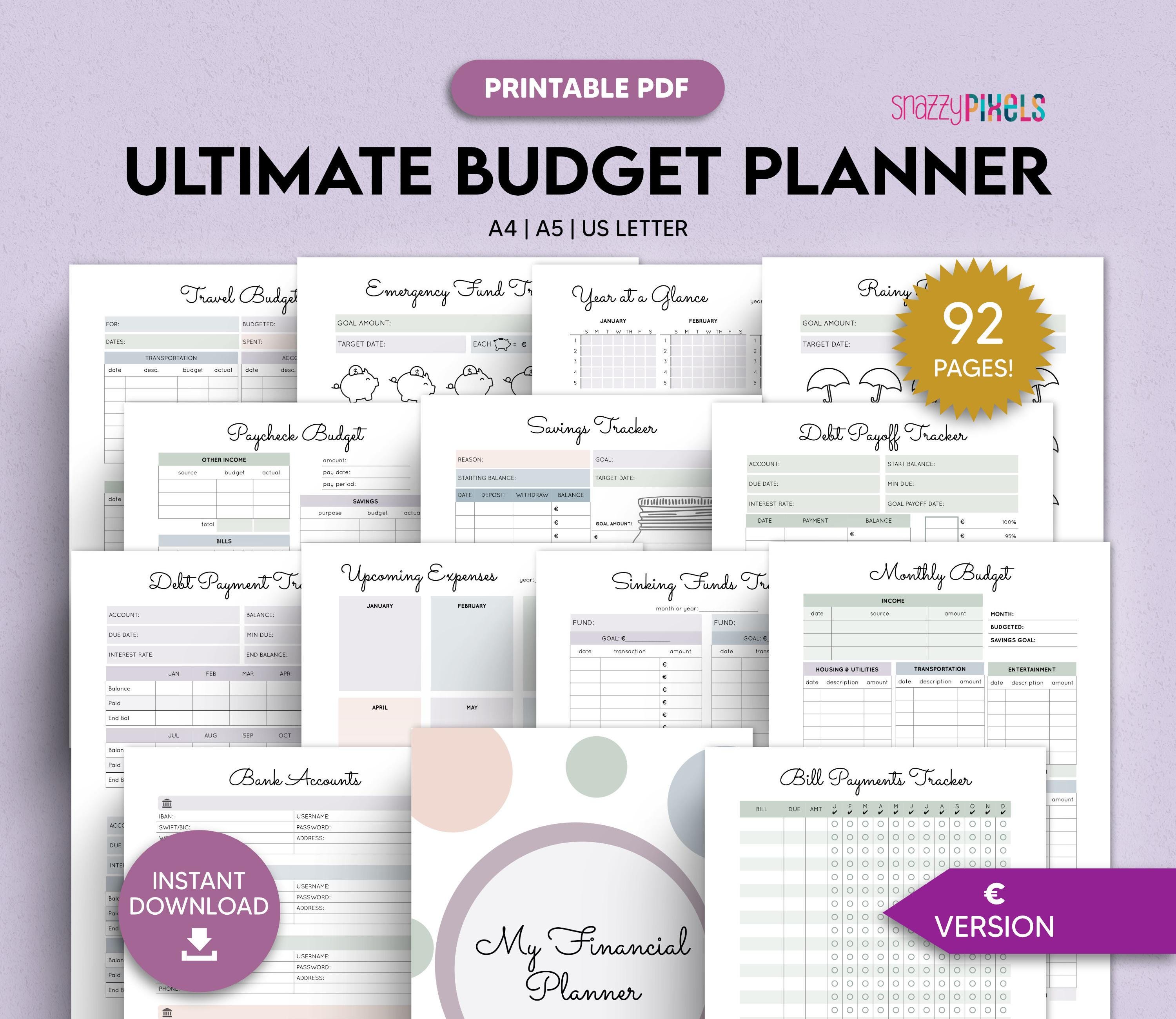 Budget Planner Printable PDF (EURO Neutrals), Financial Planner ...