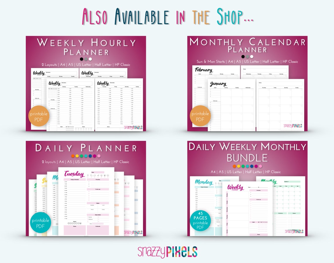 Productivity Planner Printable PDF B&W Daily Weekly Monthly | Etsy