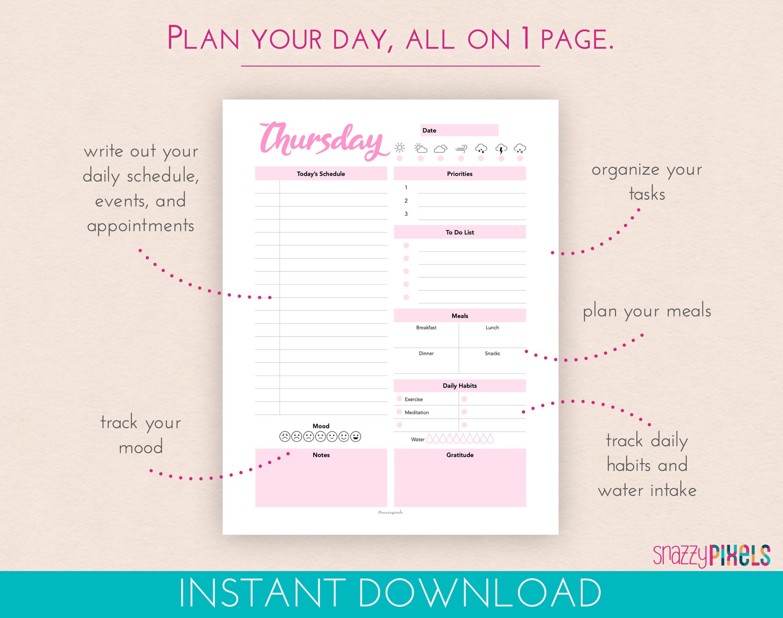 Productivity Planner Printable PDF color Daily Weekly - Etsy