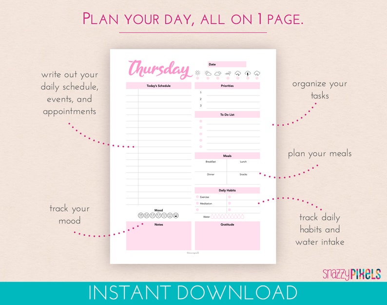 Productivity Planner Printable PDF color Daily Weekly - Etsy