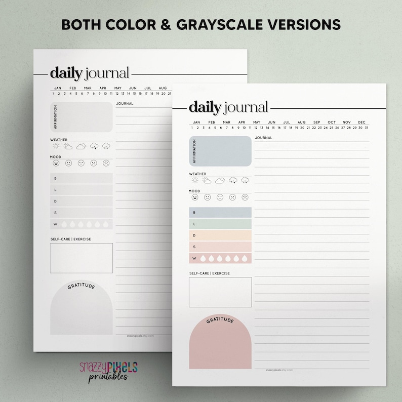 Daily Journal Printable, Fillable PDF, Self Care Planner (a4/a5/letter ...
