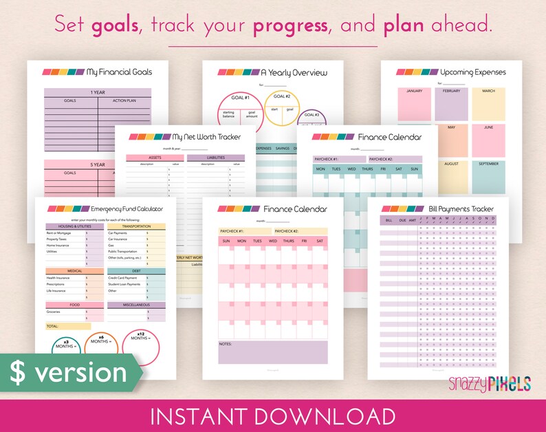 Budget Planner Printable PDF multicolor Financial Planner - Etsy