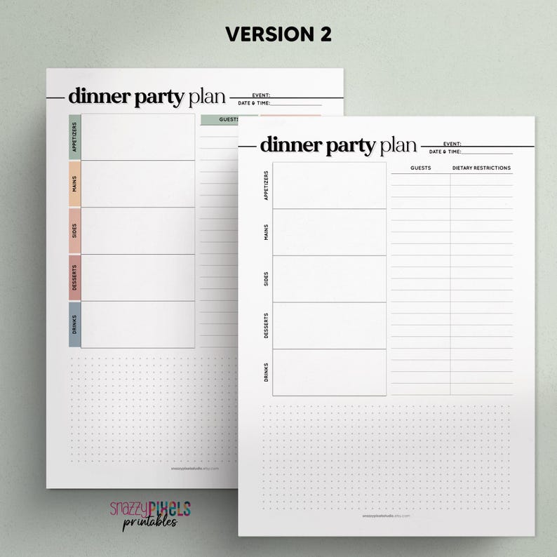 Dinner Party Planner Printable Template, Dinner Menu Plan, Food Planner ...