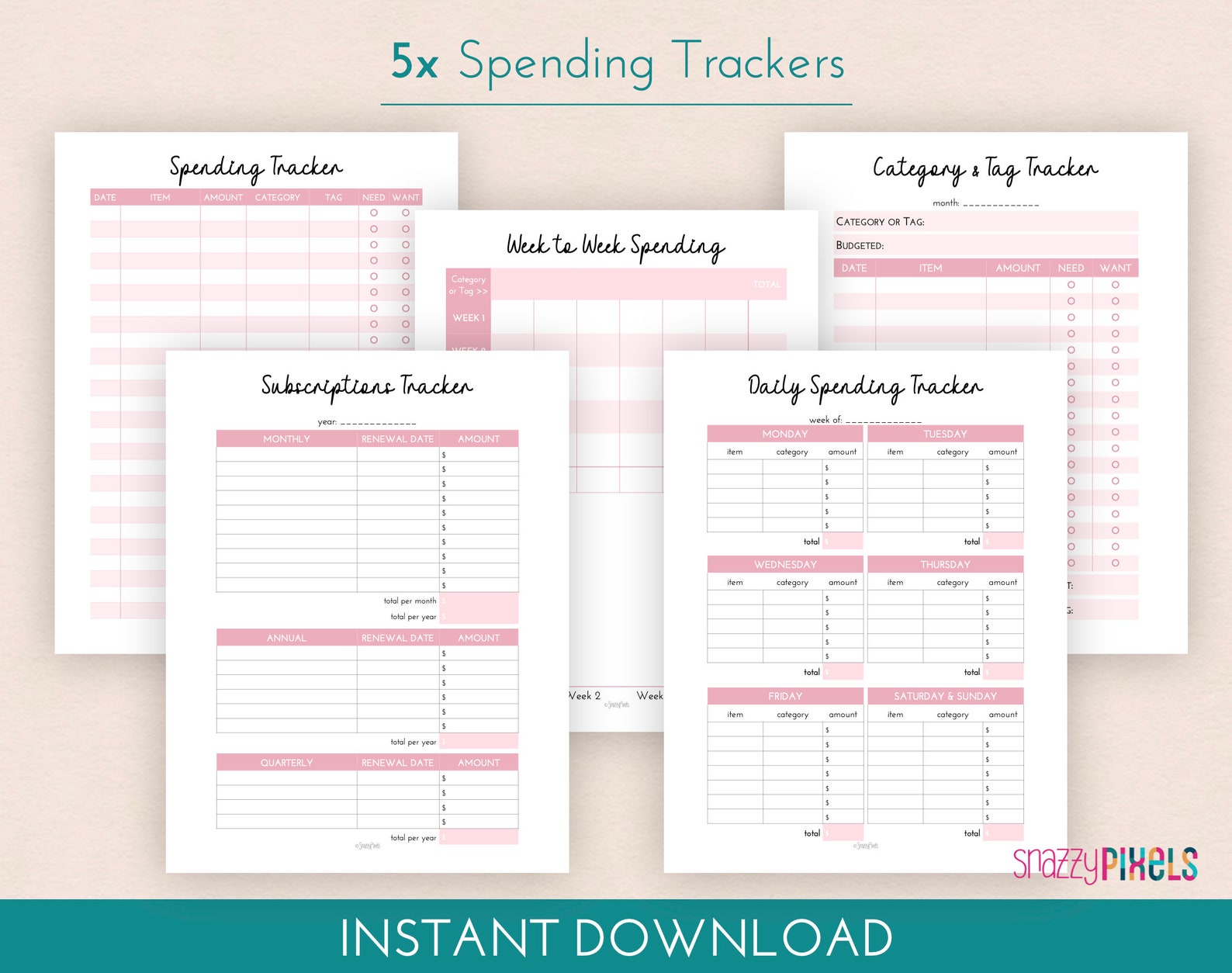 Budget Planner Printable PDF pink, Financial Planner Printable ...