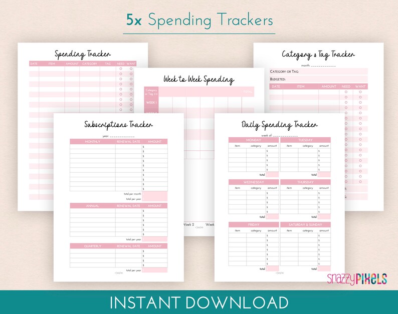 Budget Planner Printable PDF pink Financial Planner - Etsy