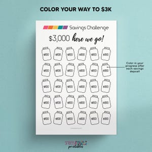 3000 Savings Challenge (printable PDF), 3k Savings Tracker Printable ...