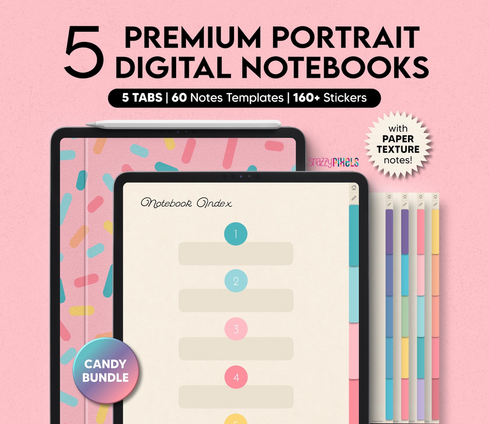 5 Digital Notebooks (candy), 5 Tabs for Goodnotes Notability, Digital ...