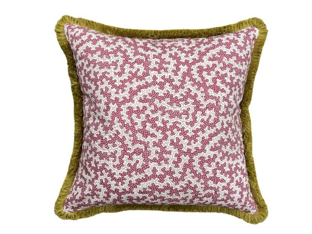 Sanderson Damson Truffle Chartreuse Fringed Cushion 50 X 50cm - Etsy UK