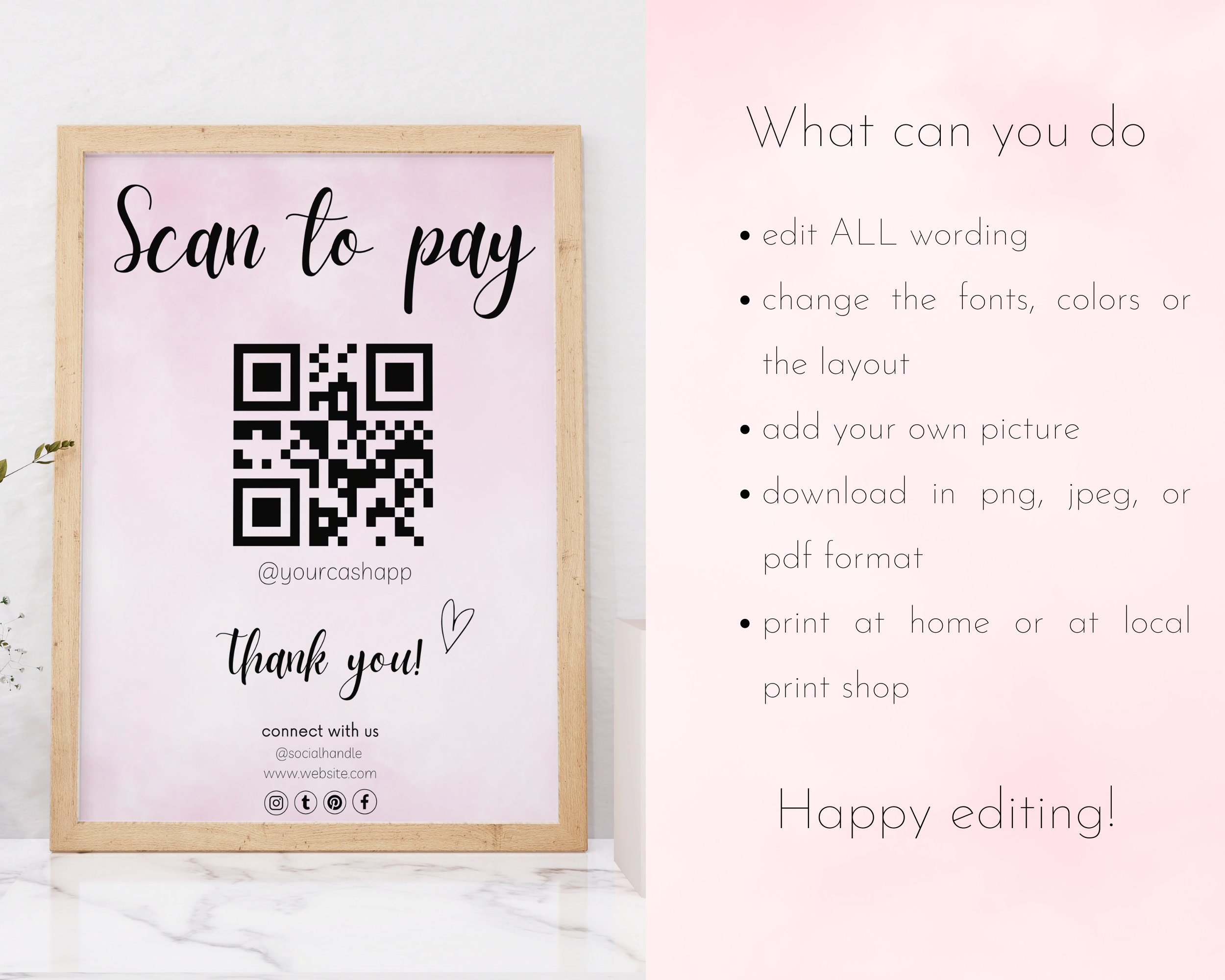 Editable QR Code Sign Template, Scan to Pay Sign Template, Small ...