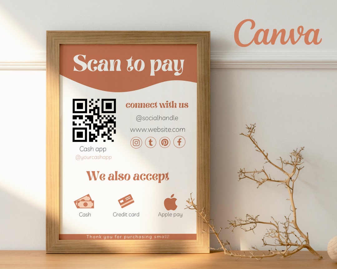 Editable QR Code Sign Template, Scan to Pay Sign Template, Small ...