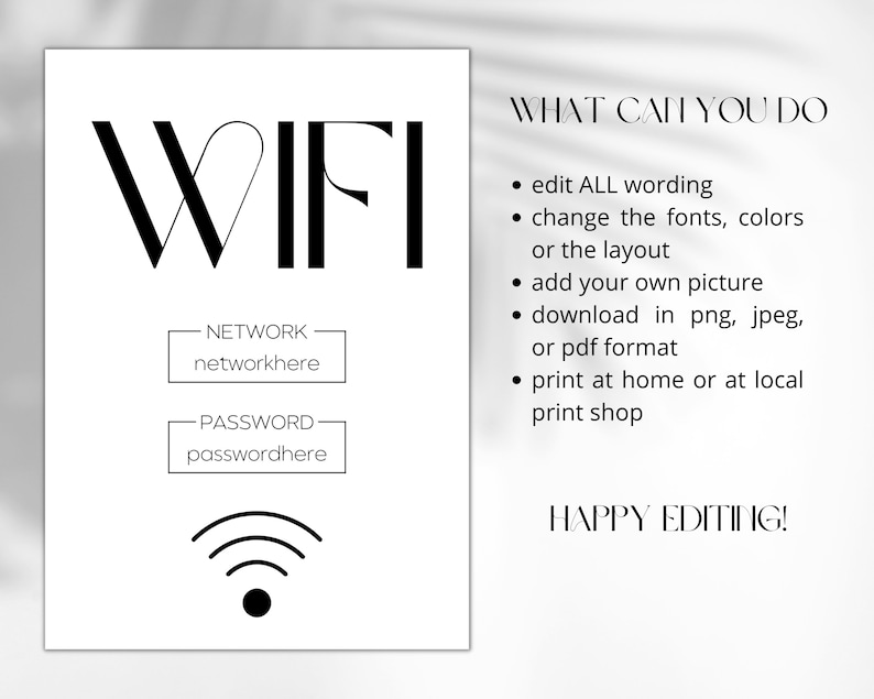 Printable Wifi Sign Template DIY | Editable Wifi Poster | Canva ...