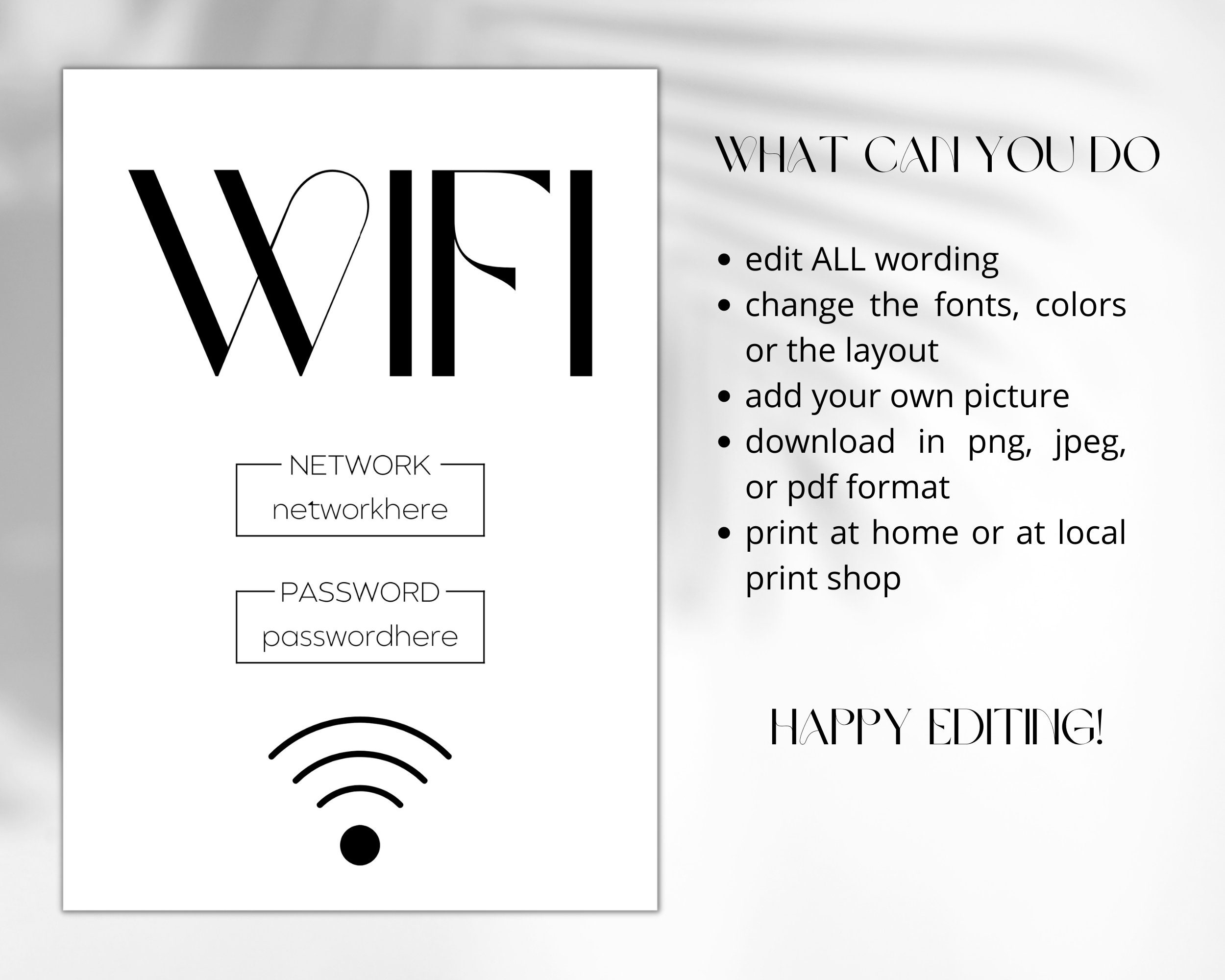 Printable Wifi Sign Template DIY | Editable Wifi Poster | Canva ...