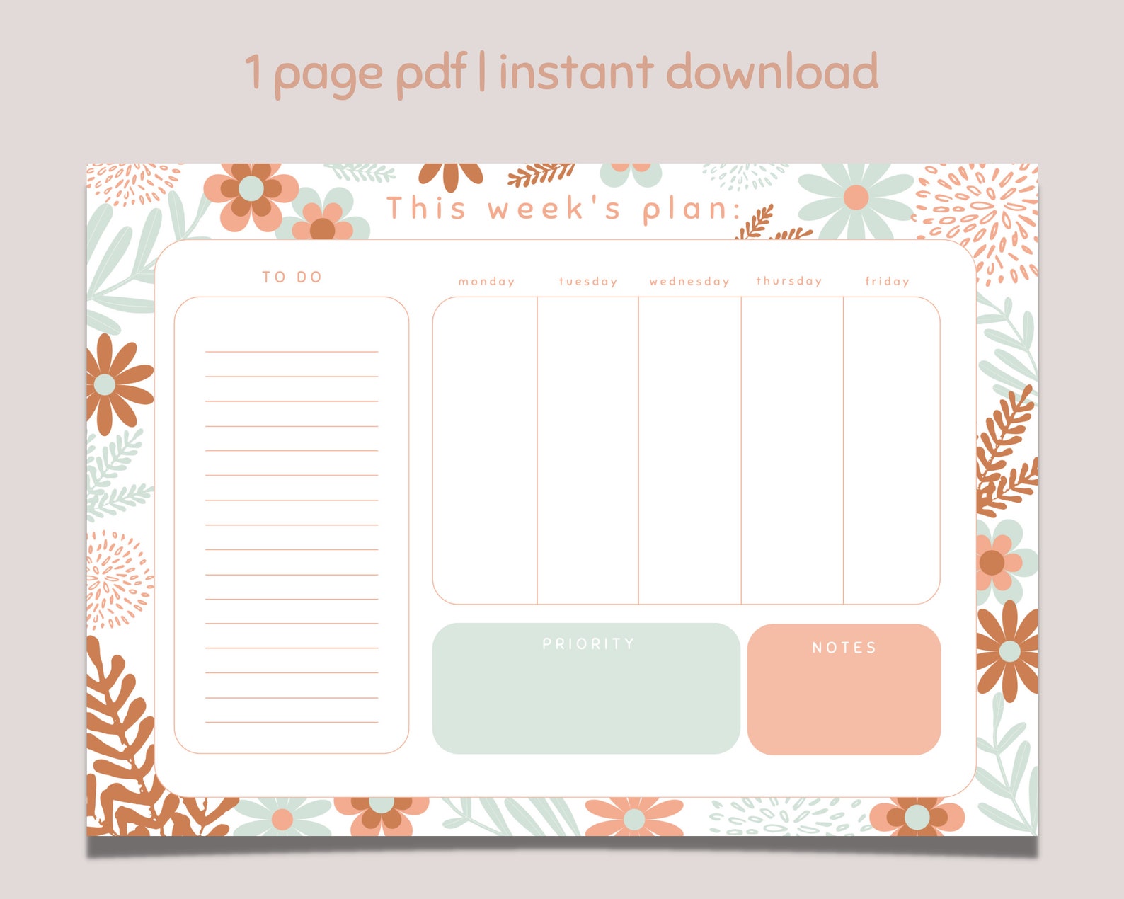 Printable Weekly Planner | Landscape Weekly Planner A4 | Boho Weekly ...