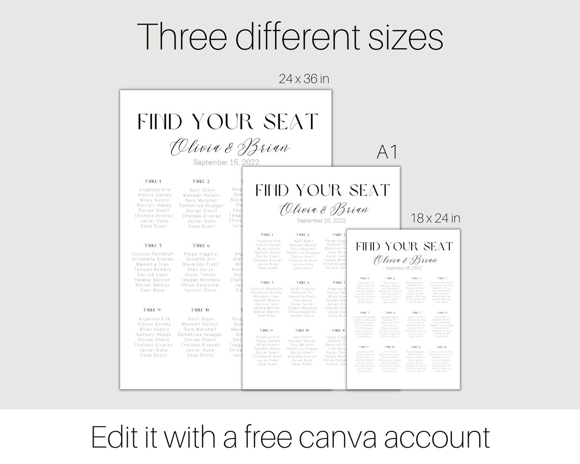 Traditional Wedding Seating Chart Template | Printable Seating Chart ...