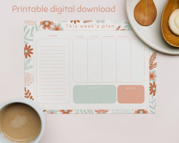 Printable Weekly Planner Landscape Weekly Planner A4 Boho - Etsy