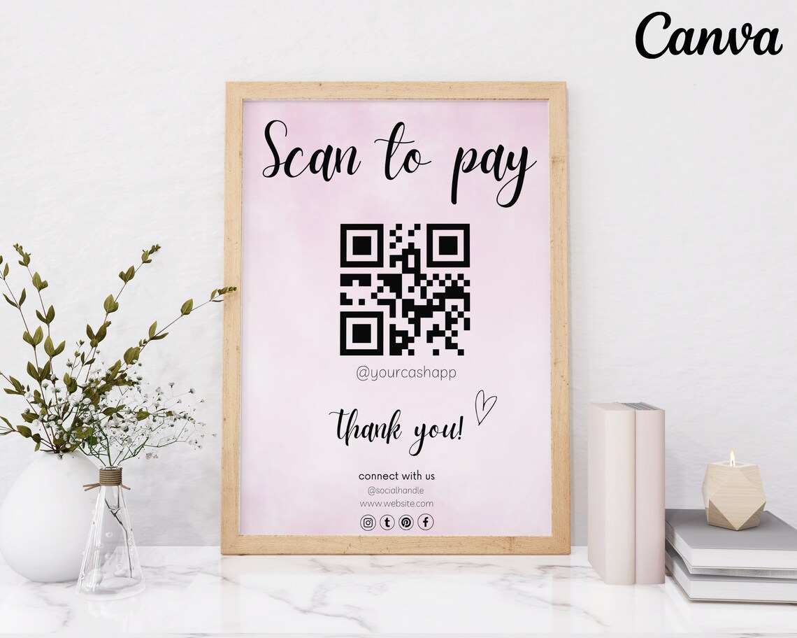 Editable QR Code Sign Template, Scan to Pay Sign Template, Small ...