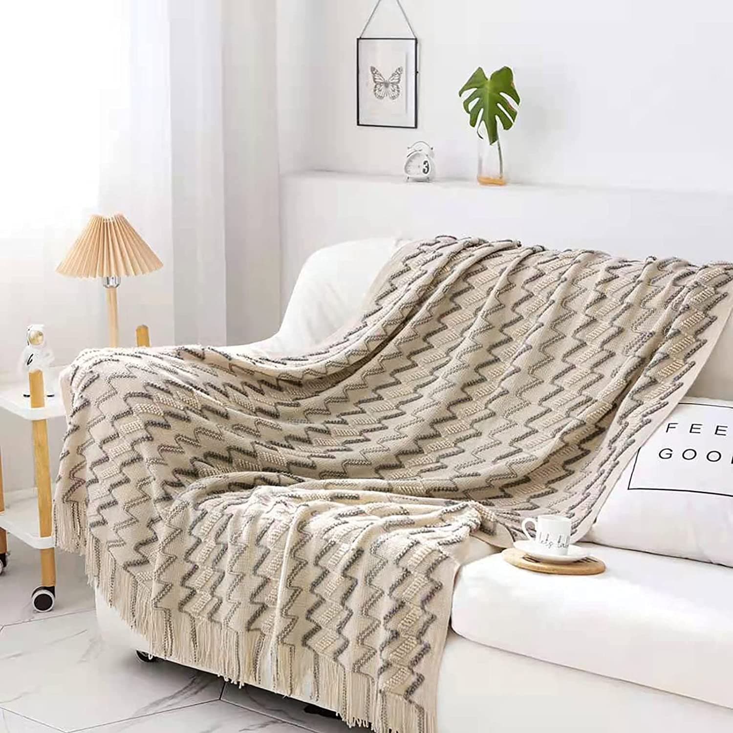 Oversized Throw Blanket Textured Knit Woven With Tassels - Etsy