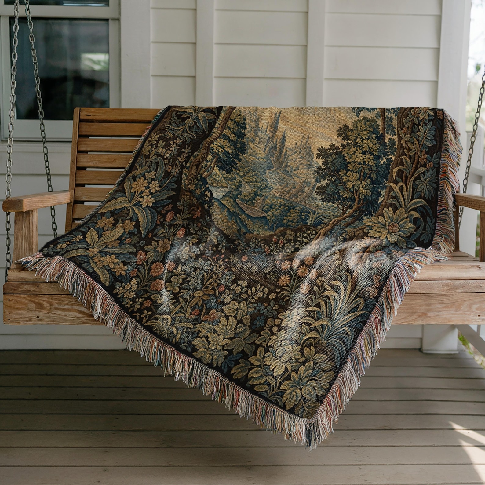 Castle Tapestry Woven Blanket: Medieval Forest Scene, Cotton Throw - Etsy