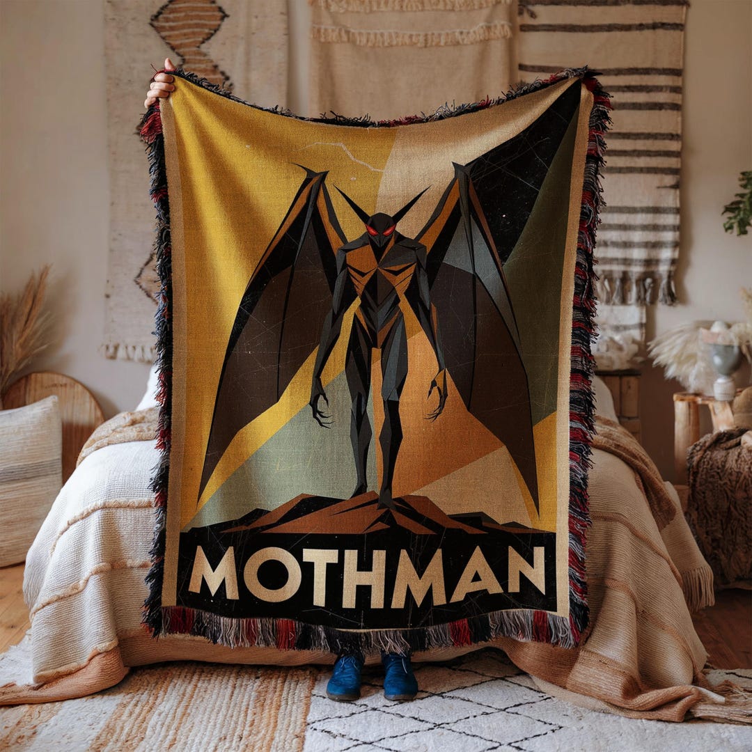 Mothman Woven Blanket, Cryptid Art, Horror Decor, Spooky Gift, Monster ...