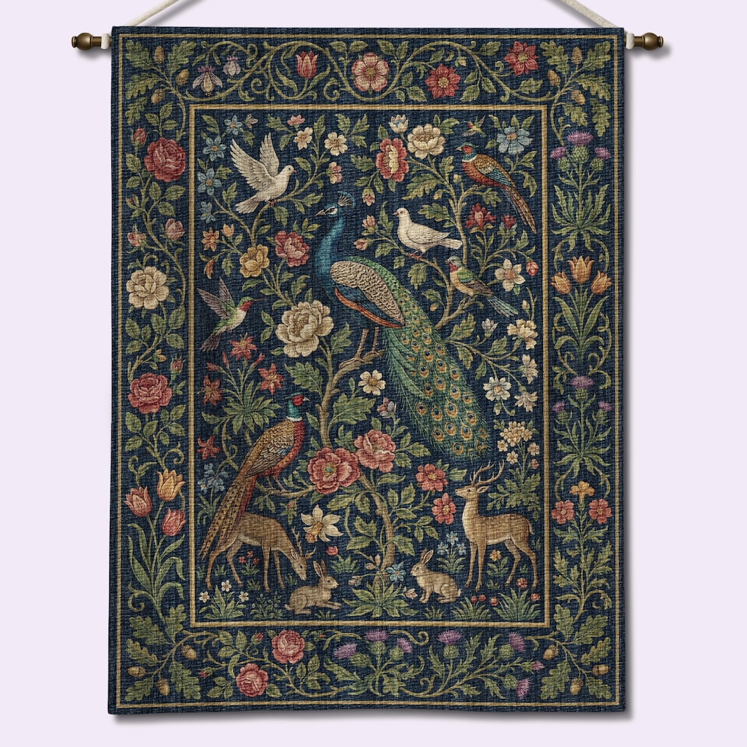 Peacock Woven Tapestry, Vintage Inspired Floral Animal Wall Hanging - Etsy