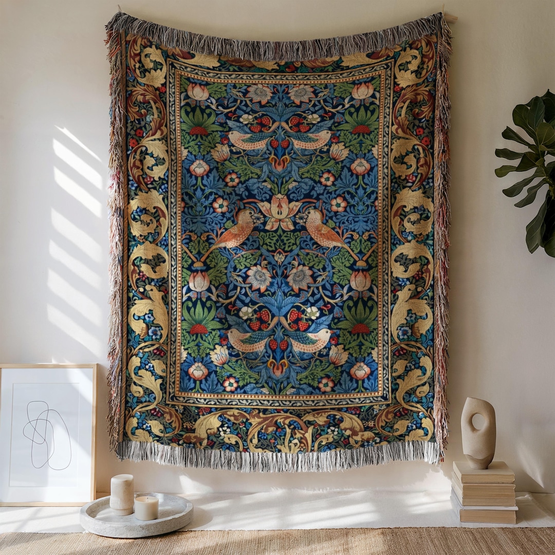 William Morris Woven Blanket, Strawberry Thief Tapestry Reproduction ...
