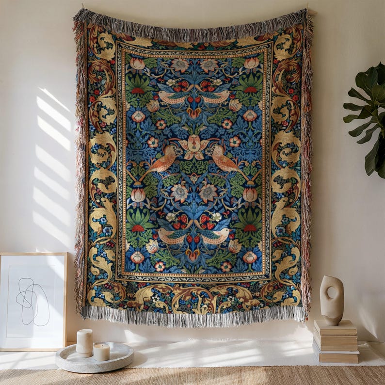 William Morris Woven Blanket, Strawberry Thief Tapestry Reproduction ...