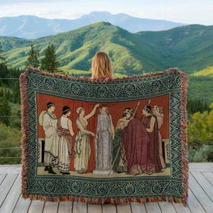 Antique Greek Mythology Woven Blanket: Cotton Tapestry Art Throw - Etsy