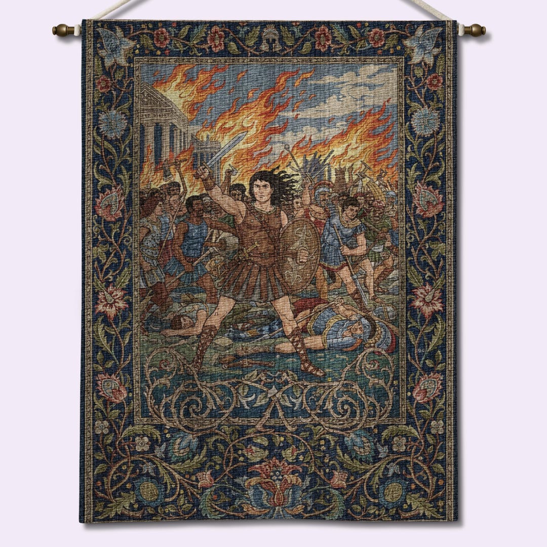 Woven Greek Warrior Tapestry, Historical Art Wall Hanging - Etsy