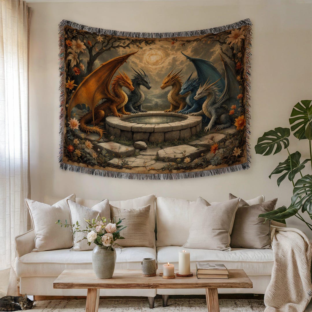 Medieval Tapestry Dragon Blanket, Antique Dragon Tapestry, Large Wall ...