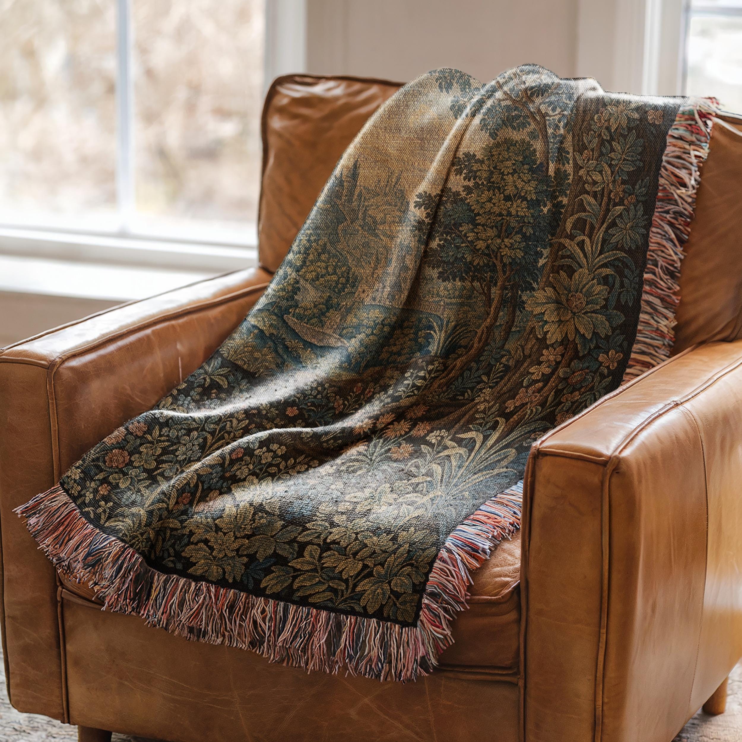 Castle Tapestry Woven Blanket: Medieval Forest Scene, Cotton Throw - Etsy