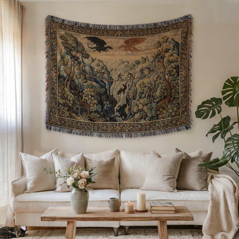 Dragon Woven Blanket, Fantasy Gamer Tapestry, Cotton Bedspread - Etsy