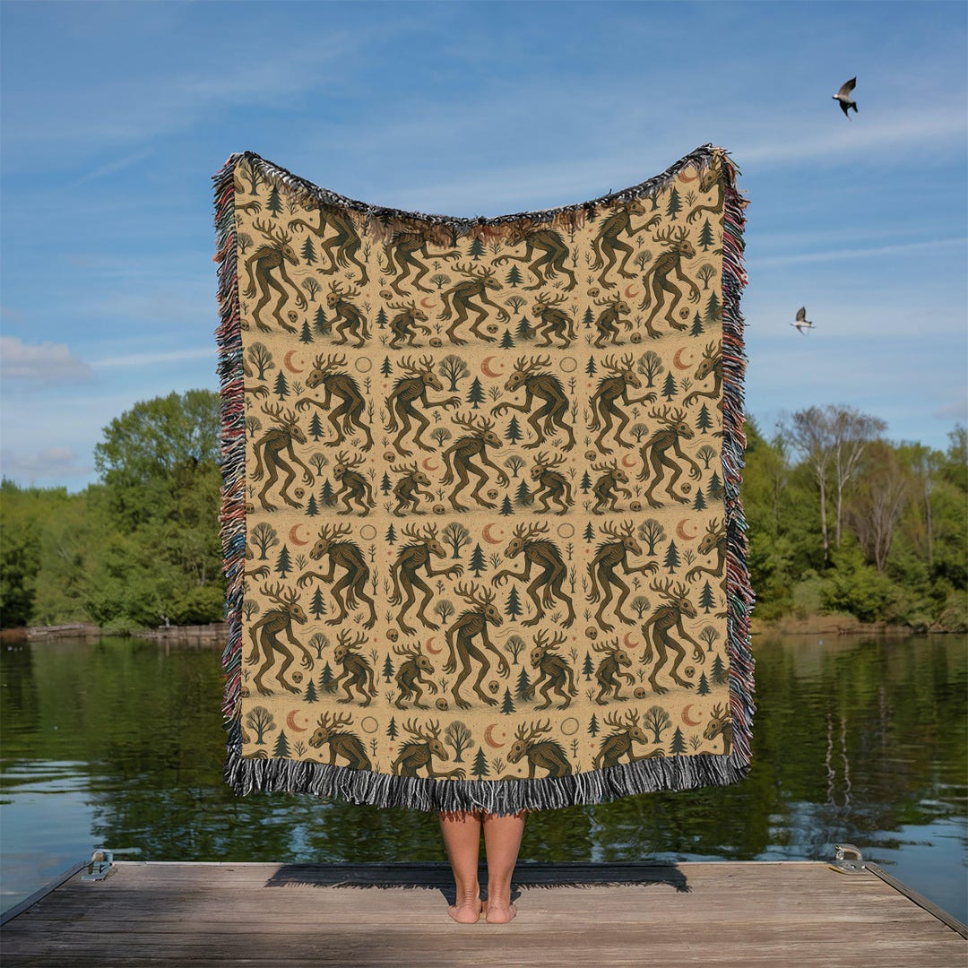 Wendigo Throw Blanket: Woven Cryptid Horror Cotton Tapestry With Fringe ...
