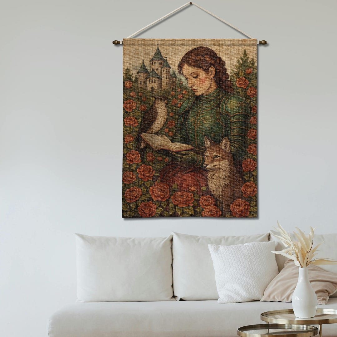 Lady Knight Woven Tapestry, Medieval Decor Wall Hanging - Etsy