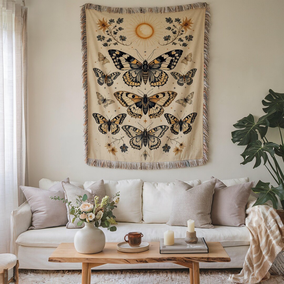 Butterfly Woven Blanket: Jacquard Tapestry, Boho Home Decor - Etsy