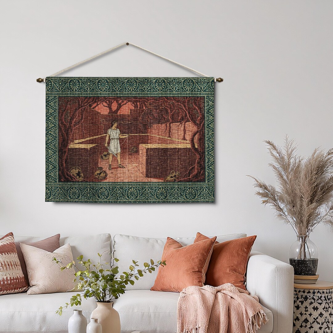 Ancient Greek Woven Tapestry: Mythology Theme, Theseus, Decorative Wall ...