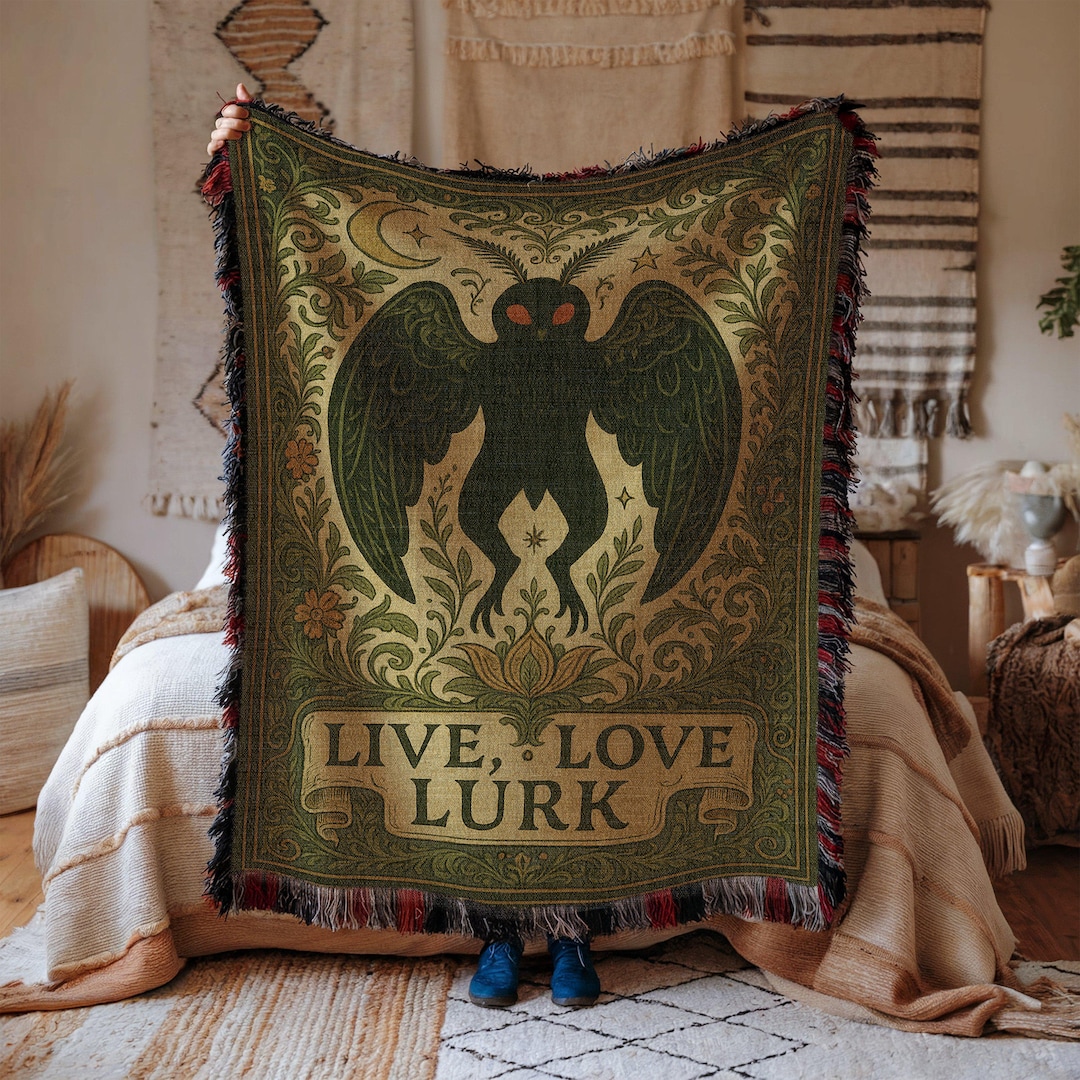 Mothman Cotton Woven Blanket, Cryptid Art Throw, Gothic Home Decor ...