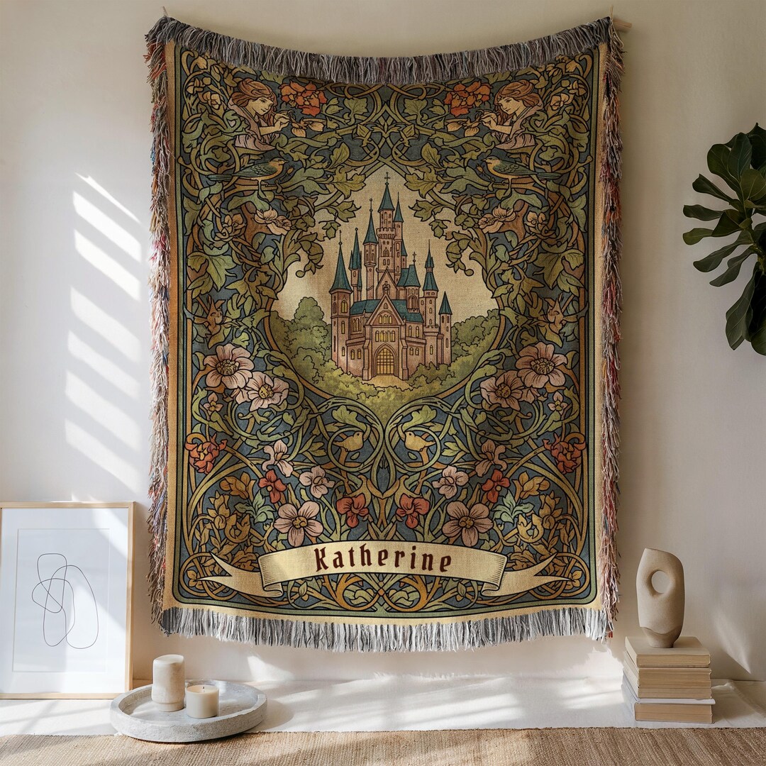 Custom Castle Woven Blanket: Personalized Medieval Tapestry, Fringed ...