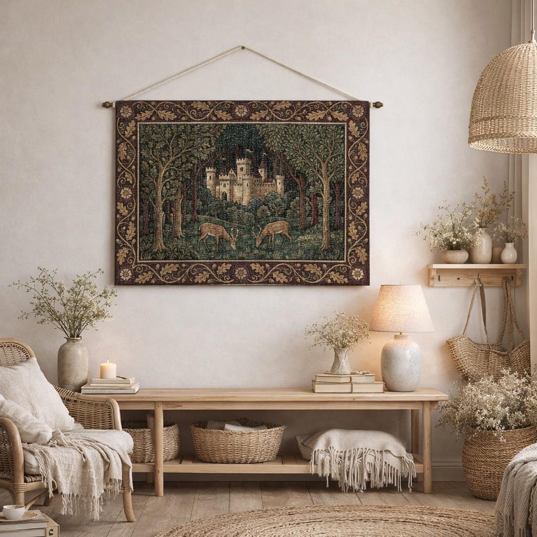 Medieval Woven Tapestry, Fantasy Art, Castlecore Room Decor, Forest ...