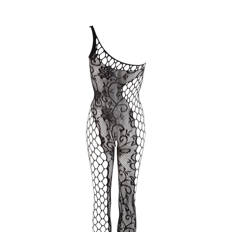 Catsuit Ouvert With Asymmetrical Mesh Structure Bodystocking - Etsy