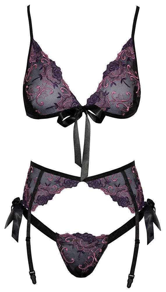 Sexy Black Lingerie Set Floral Lace Floral Sexy Bra Det With Satin