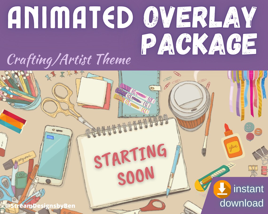 Animated Twitch Overlay Package Artist/crafting Theme - Etsy Canada