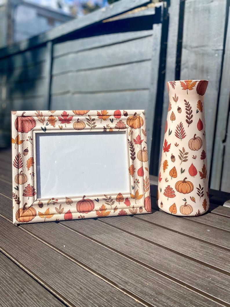 Autumn Leaf and Pumpkin Themed Vase and Photo Frame - Etsy