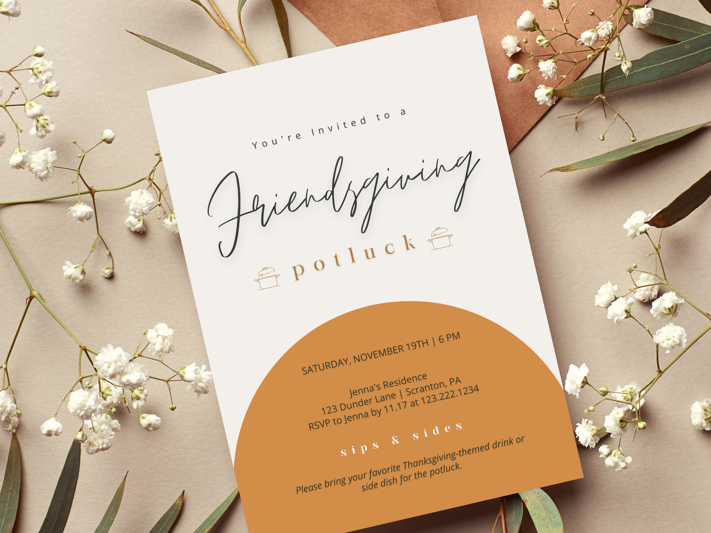 Friendsgiving Thanksgiving Modern Potluck Dinner Invite Editable in ...