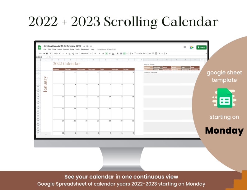 2022 2023 Continuous Scroll Google Spreadsheet Calendar - Etsy 2022 2023 Continuous Scroll Google Spreadsheet Calendar - Etsy