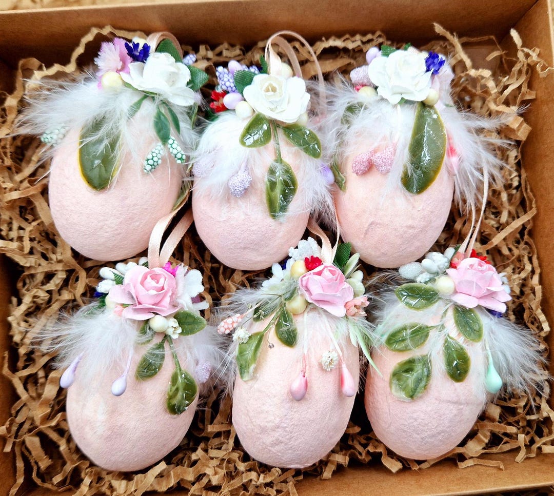 Easter Eggs Shabby Chic, Set of 6 Easter Eggs, Easter Eggs With Flower ...